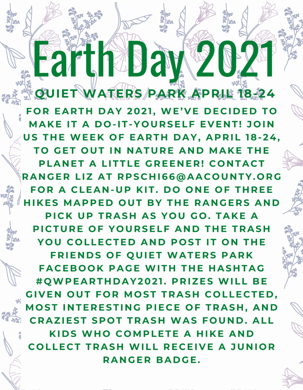 Earthday notice 2021 | Friends of Quiet Waters Park